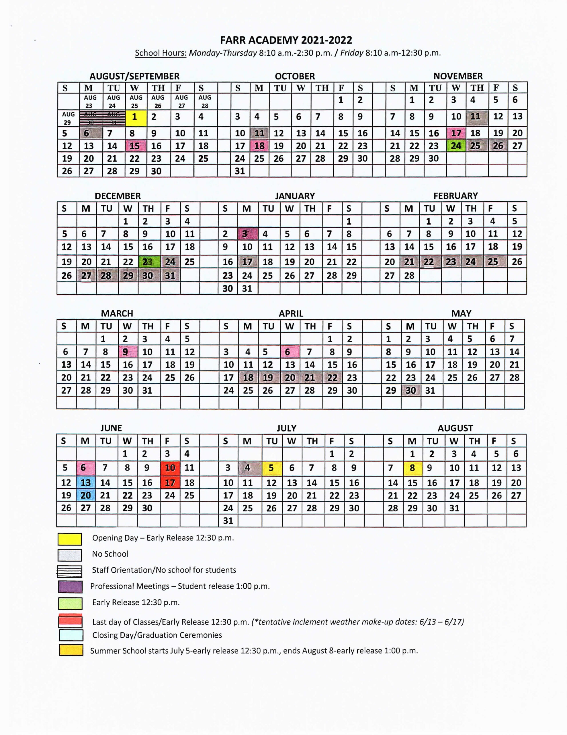 School Calendar - Farr Academy